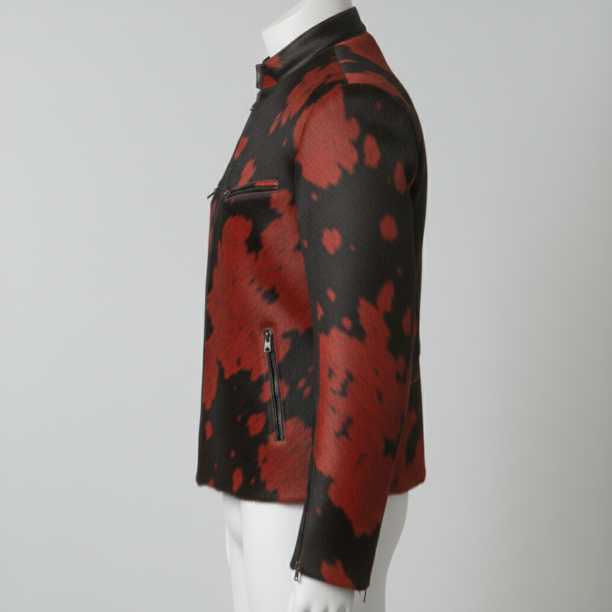 Men’s Red & Black Dyed Cowhide Leather Jacket – Real Hair-On Hide Bike